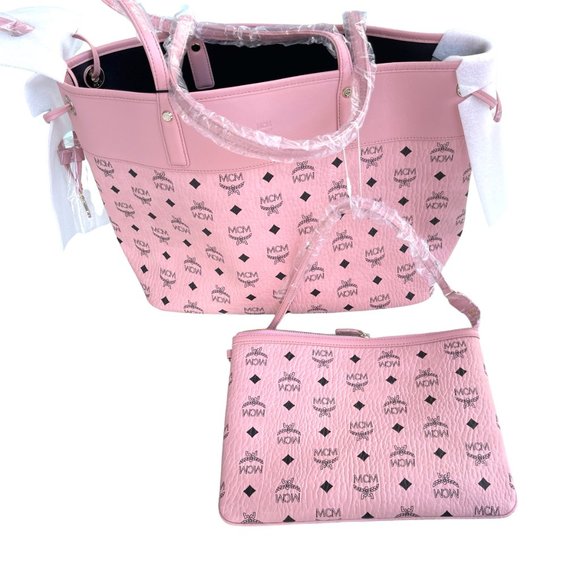 MCM | Bags | Mcm Aren Soft Pink Visetos Medium Tote With Removable ...
